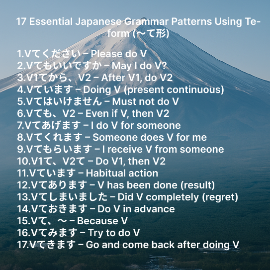 📚 17 Essential Japanese Grammar Patterns Using Te-form (～て形) – JLPT N5 ...